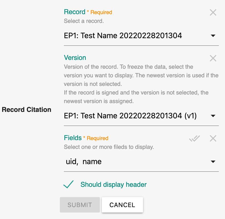 Record Citation - Documentation